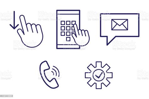 Outline Of Mobile Functions Vector Illustrations Set Stock Illustration
