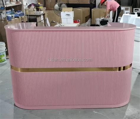 Kisen Modern Linear Reception Desk Pink Black Blue Green Counter Front