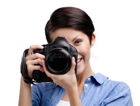 De Creatieve Meisje Fotograaf Neemt Beelden Stock Afbeelding Image Of