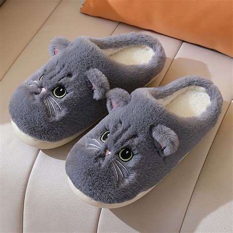 Ediodpoh Fall And Winter Cotton Slippers Couple Cat Cartoon Cute Plush