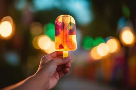Premium Ai Image Closeup Of A Hand Holding A Colorful Popsicle