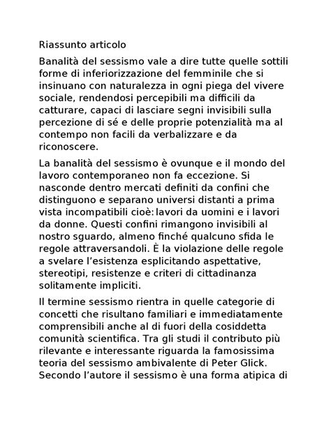 Riassunto Articolo “sulla Banalità Del Sex Ismo Docsity