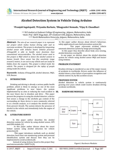Alcohol Detection System In Vehicle Using Arduino Pdf