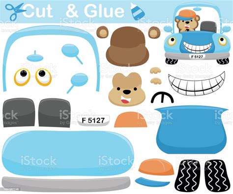 웃는 차에 모자를 쓰고 웃는 원숭이 아이들을위한 교육 종이 게임 컷 아웃 및 접착 벡터 만화 그림 미소에 대한 스톡 벡터 아트 및 기타 이미지 Istock