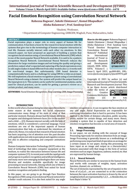 Facial Emotion Recognition Using Convolution Neural Network By International Journal Of Trend In