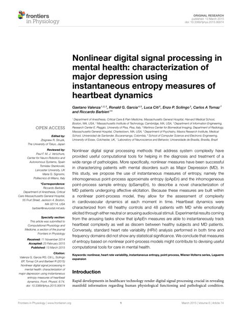 Pdf Nonlinear Digital Signal Processing In Mental Health