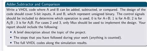 Solved Adder Subtractor And Comparison Write A Vhdl Code