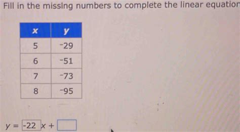Solved Fill In The Missing Numbers To Complete The Linear Equation Y