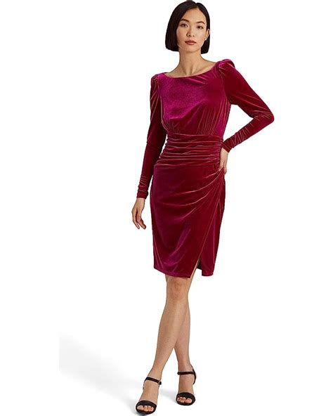 LAUREN Ralph Lauren Velvet Puff Sleeve Cocktail Dress Zappos
