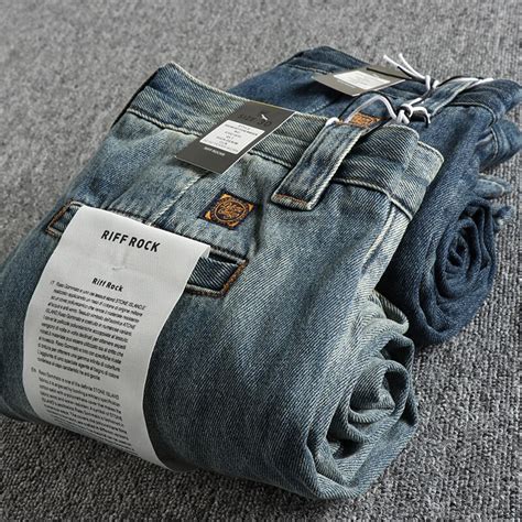 Outono Novo Americano Retro Sarja Pesada Denim Jeans Moda Masculina 90