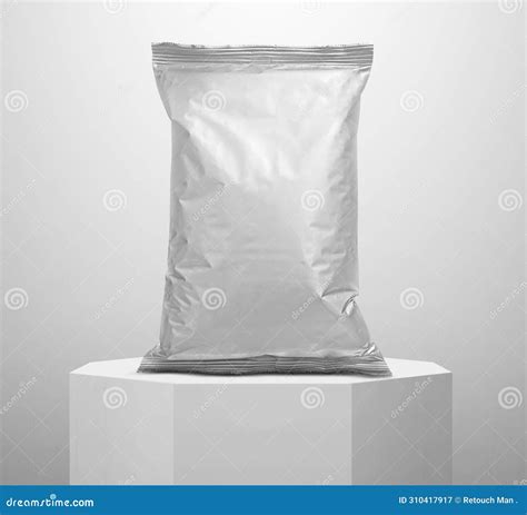 Foil Food Package On A White Octagonal Pedestal Stock Illustration