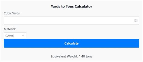 Yards To Tons Calculator Convert Cubic Yard To Ton