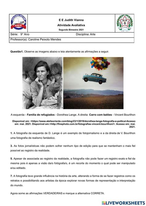 Atividade Avaliativa De Arte Roaredu
