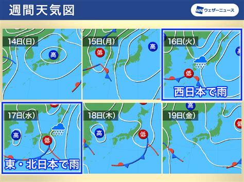 来週中頃は広い範囲で天気崩れる 雨のタイミングは変化しやすく注意 ウェザーニュース
