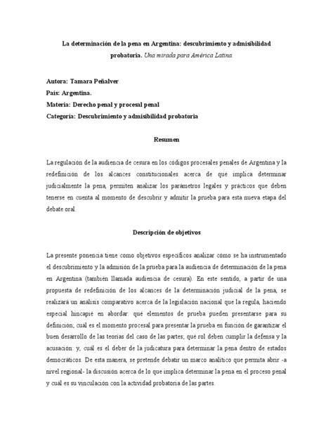 Ponencia La Determinación De La Pena En Argentina Una Mirada Para