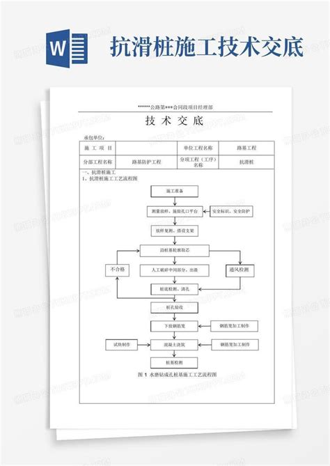 抗滑桩施工技术交底Word模板下载 编号qywembwy 熊猫办公