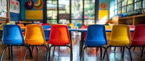 Premium Photo Colorful Chairs Around Tables In Kindergarten Classroom