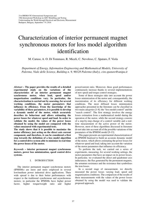 Pdf Characterization Of Interior Permanent Magnet Synchronous Motors For Loss Model Algorithm