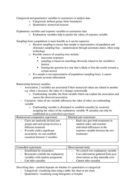 Ecmt 1010 Notes Categorical And Quantitative Variables To Summarize Or Analyse Data O