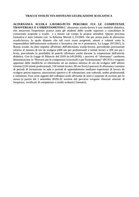 Tracce Svolte Tfa Sostegno Legislazione Appunti Di Tfa Sostegno Docsity