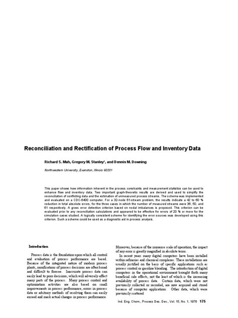 Reconciliation And Rectification Of Process Flow And Inventory Data