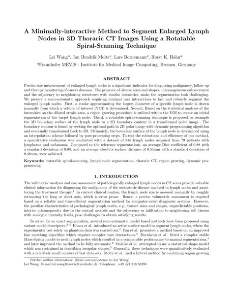 PDF A Minimally Interactive Method To Segment Enlarged Lymph Nodes In D Thoracic CT Images