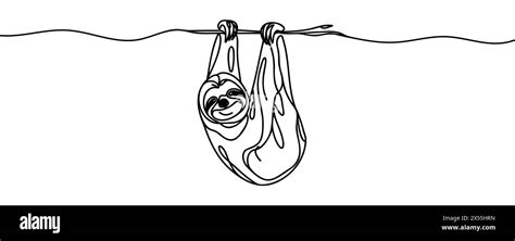 One Single Line Drawing Of Lovely Adorable Sloth Sleeping At Branch Tree For Logo Identity Cute