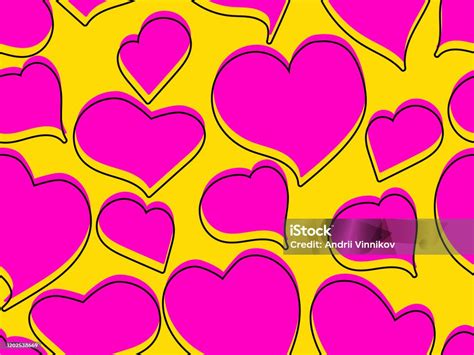 발렌타인 데이에 대한 하트와 원활한 패턴 인사말 카드 포장지 홍보 자료에 대한 오렌지 배경에 분홍색 하트 벡터 일러스트레이션 귀여운에 대한 스톡 벡터 아트 및 기타 이미지