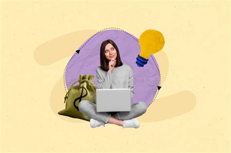 Poster Image Collage Of Minded Clever Smart Lady Sitting Working Online