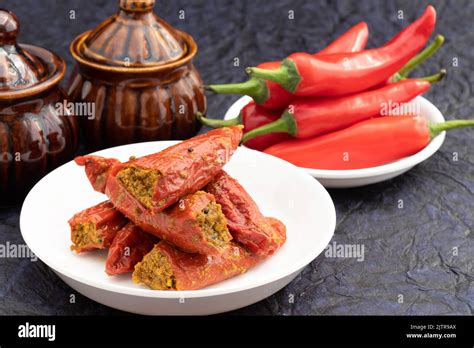 Traditional Homemade Red Chilli Pickle Also Known As Moti Teekhi Lal