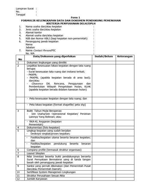 Formulir Kelengkapan Delh Dplh 2025 Pdf