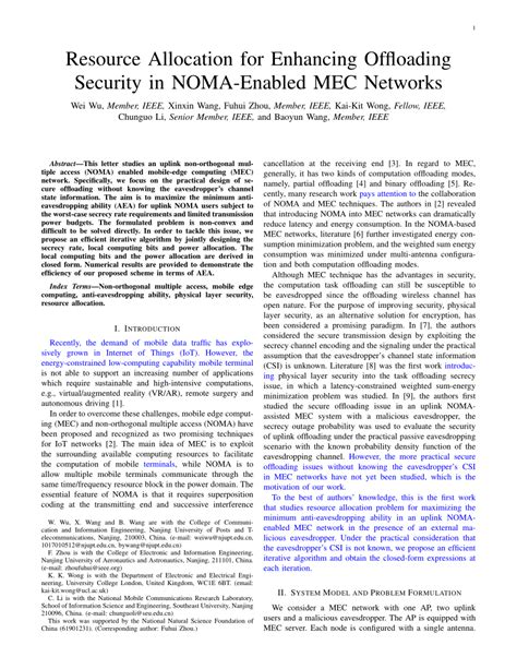 Pdf Resource Allocation For Enhancing Offloading Security In Noma Enabled Mec Networks