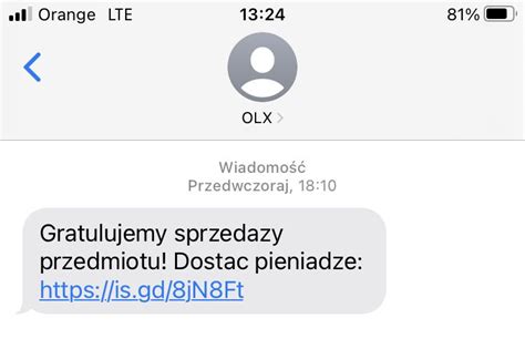SMS z linkiem Po kilku minutach otrzymałam wiadomość