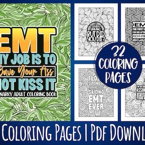 EMT Coloring Book Pages For Women Men Funny Appreciation Printable Gift Idea For Emergency