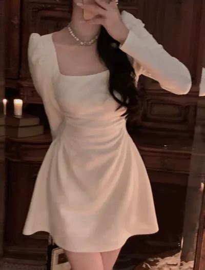 르뚜앙 [당일출고] 챠글라 봄 가을 하객 브라이덜샤워 원피스 블랙 화이트 피로연 스퀘어넥 긴팔 원피스 르뚜앙