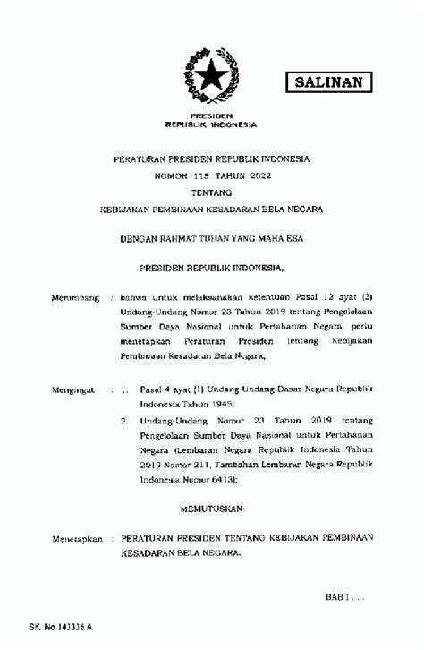 Peraturan Presiden No 115 Tahun 2022 Tentang Kebijakan Pembinaan