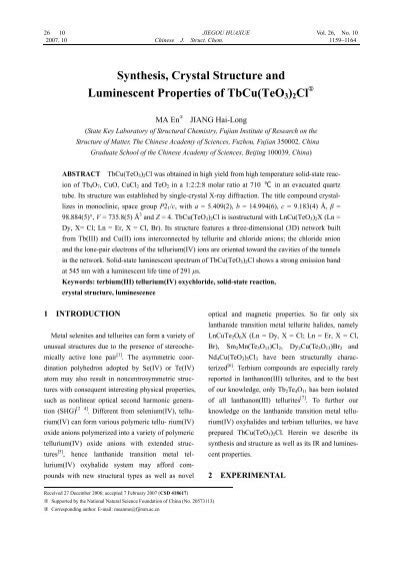 Synthesis Crystal Structure And Luminescent Properties Of Tbcu