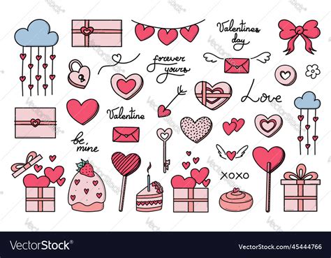 Valentines Day Hand Drawn Set Of Doodles Vector Image