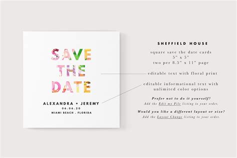 INSTANT Save The Date Floral Font Colorful Editable Etsy
