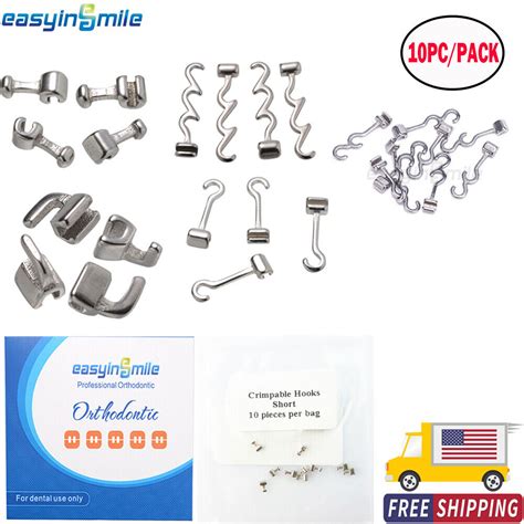 10Pc Dental Ortho Crimpable Hooks Long Left Right Cross For Orthodontic