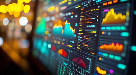 Visual Representation Of Data Analytics On A Screen In A Modern Environment During The Evening