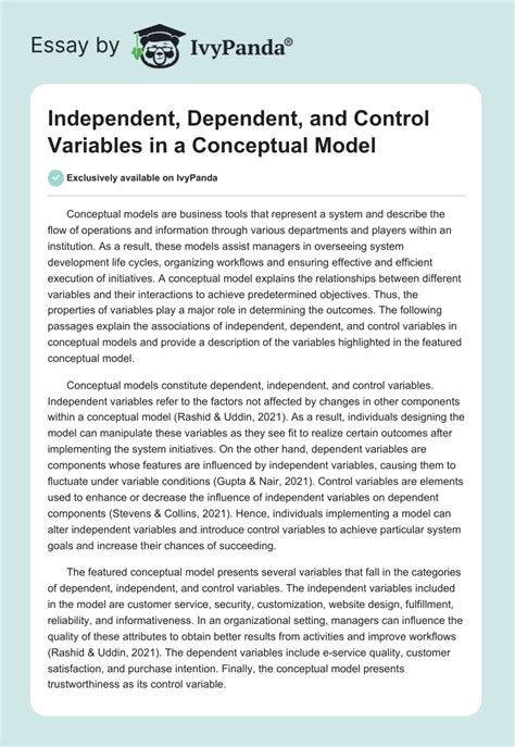 Independent Dependent And Control Variables In A Conceptual Model