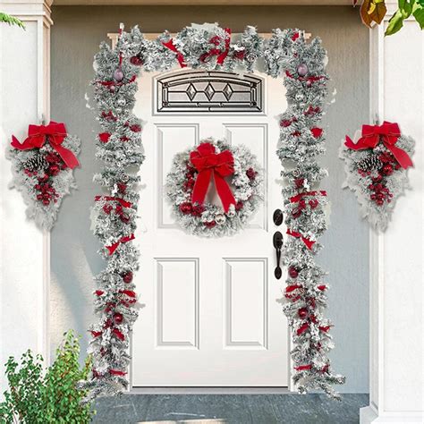 Guirnalda De Navidad Flocada Para Colgar En La Puerta Decoraciones De