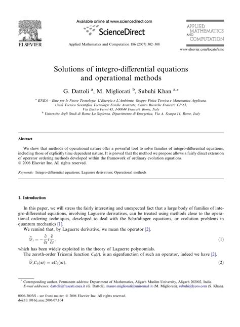 Pdf Solutions Of Integro Differential Equations And Operational Methods