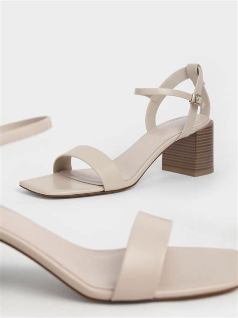 Chalk Ankle Strap Stacked Heel Sandals Charles And Keith Us