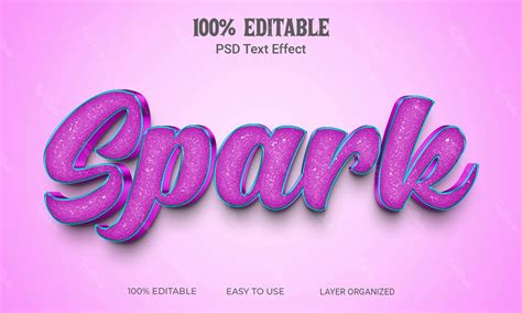 Spark Purple Shiny 3d Text Effect Photoshop Premium Psd File