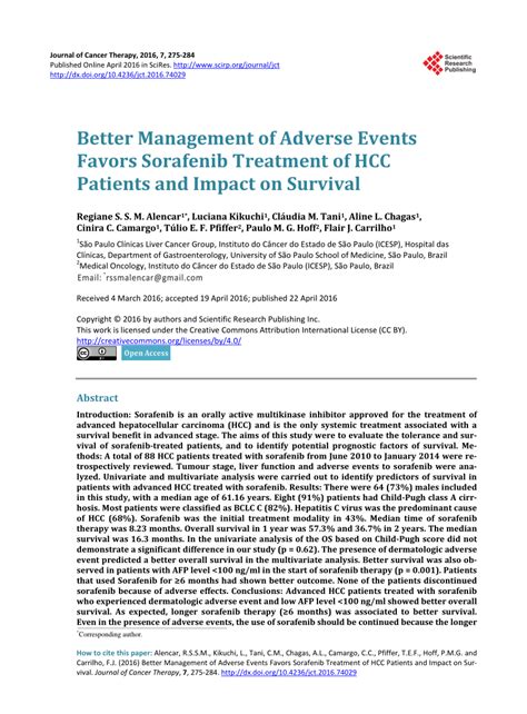 Pdf Better Management Of Adverse Events Favors Sorafenib Treatment Of