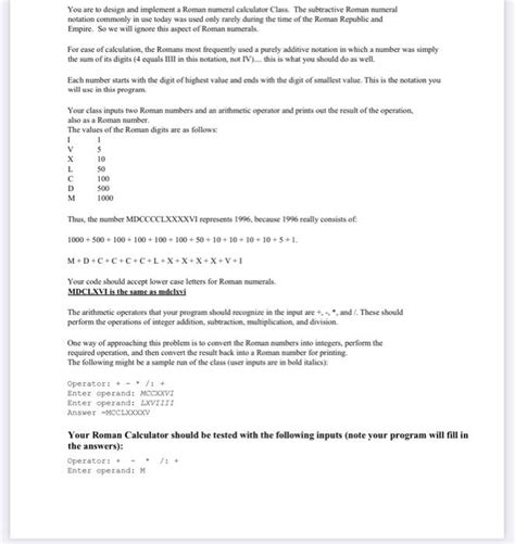 Solved You Are To Design And Implement A Roman Numeral