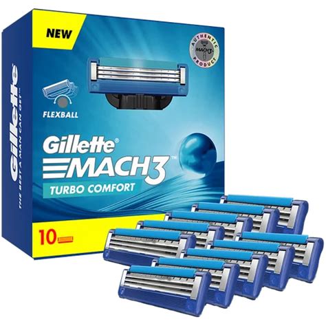 Gillette Mach 3 Turbo Razor Blades For Men Pack Of 10 Cartridges 10