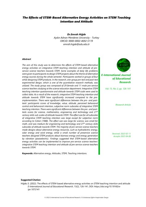 Pdf The Effects Of Stem Based Alternative Energy Activities On Stem